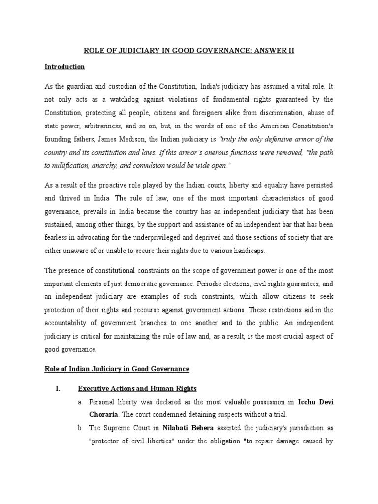 Role of Judiciary in Good Governance | PDF | Judiciaries | Justice