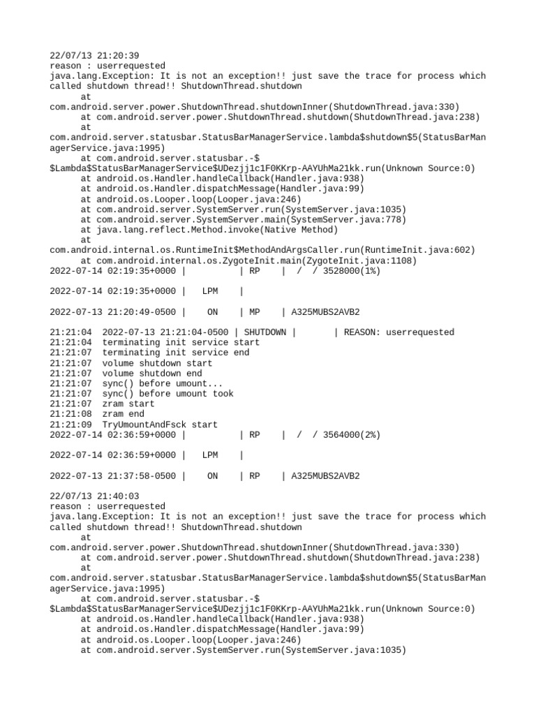 Android Shutdown Log Analysis | PDF | Java (Programming Language ...
