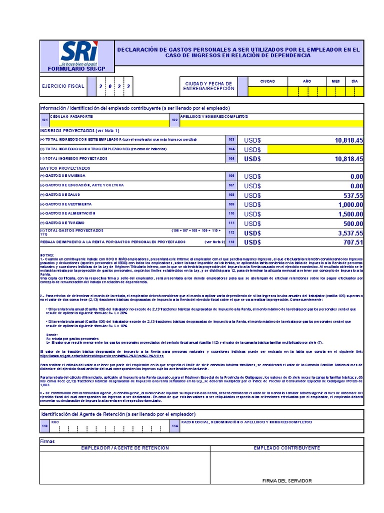Formulario SRI - GP - 2022 | PDF | Impuesto sobre la renta | Impuestos