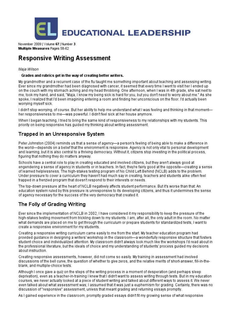 Responsive Writing Assessment: Trapped in An Unresponsive System | PDF ...