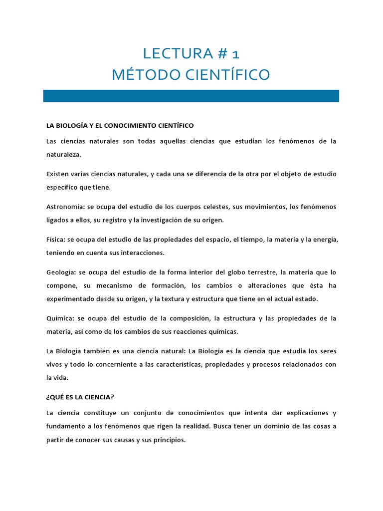 Lectura 1 - Metodo Cientifico | PDF | Método científico | Experimentar