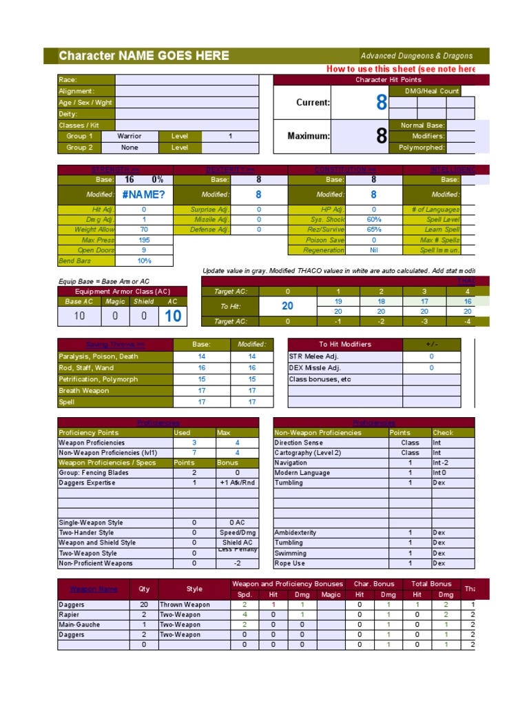 AD&D 2E Sheet | PDF | Dungeons & Dragons