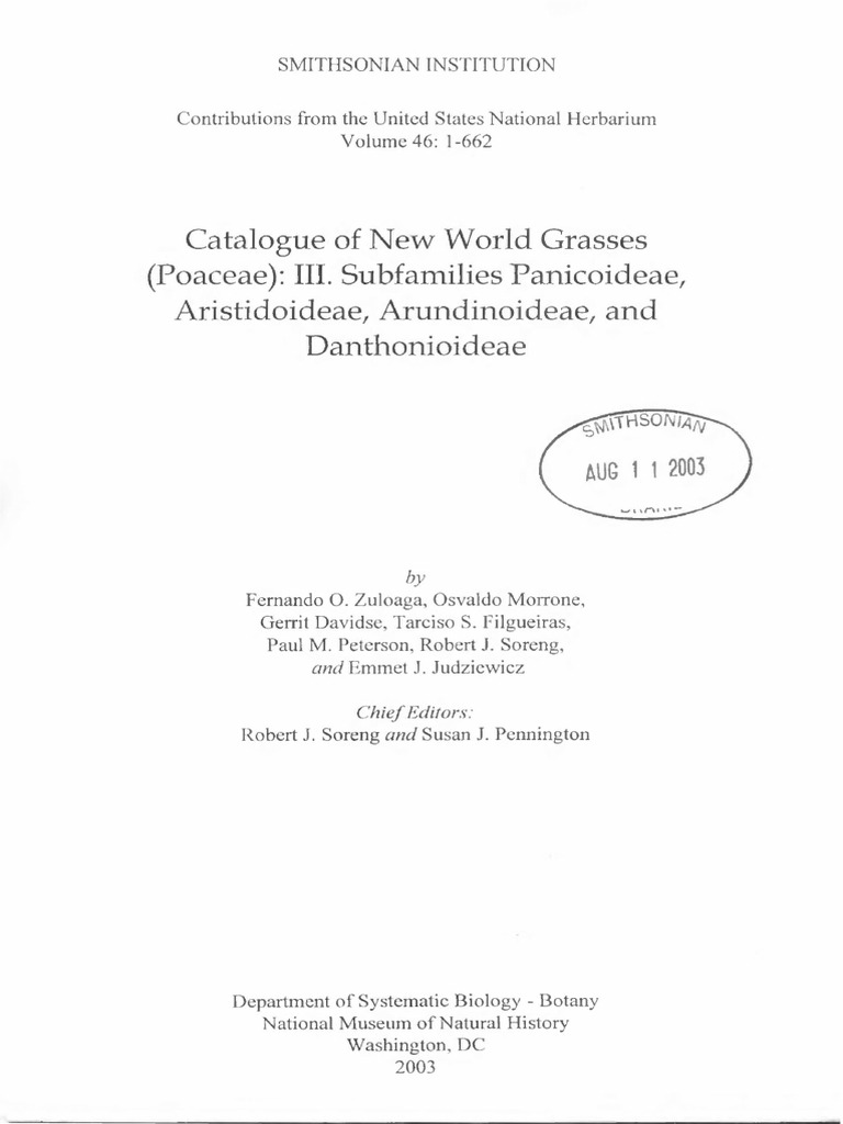 III. Subfamilies Panicoideae, Aristidoideae, Arundinoideae, and ...