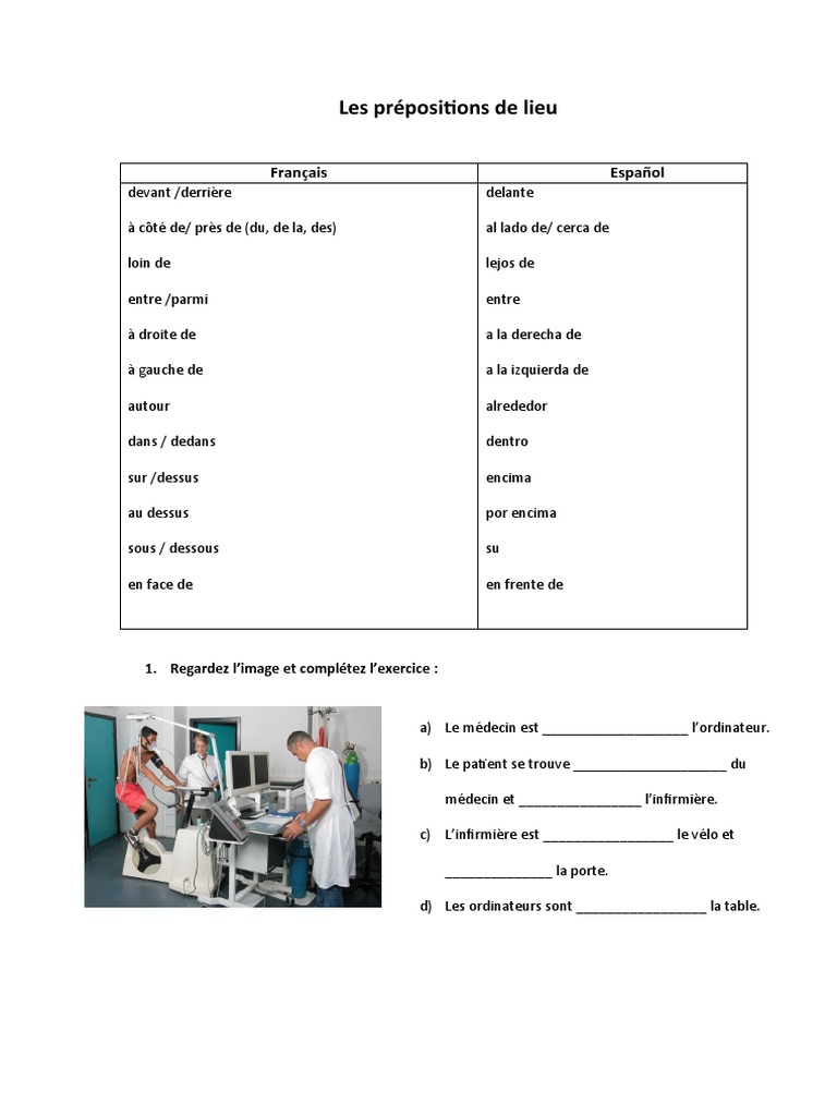 Prépositions de lieu en français et espagnol | PDF | Médecine | Soins ...