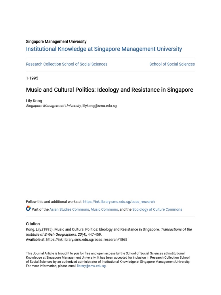 Music and Politics in Singapore | PDF | Singapore | World Politics