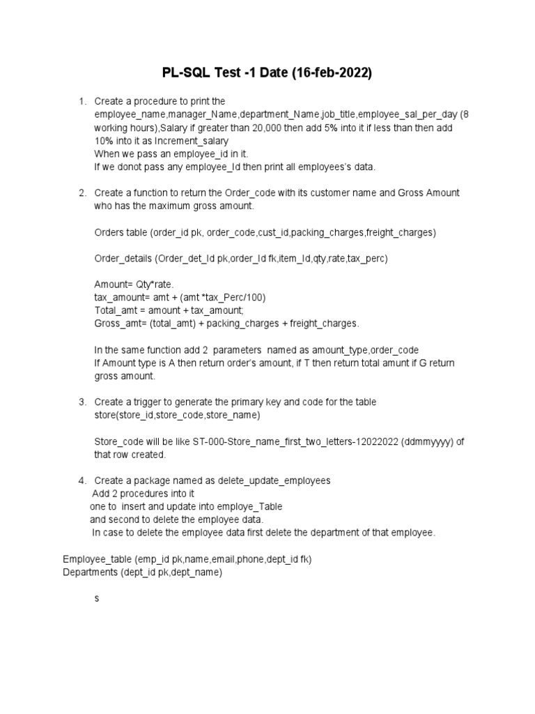 PL-SQL Test - 1 Date (16-Feb-2022) | PDF | Computers | Business