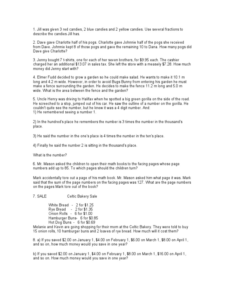 Word Problem Grade 6 | PDF