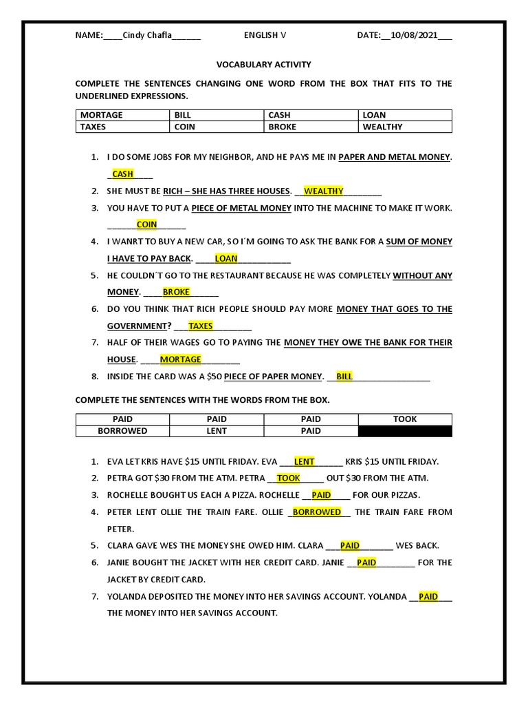 Financial Vocabulary Worksheet | PDF | Money | Credit Card