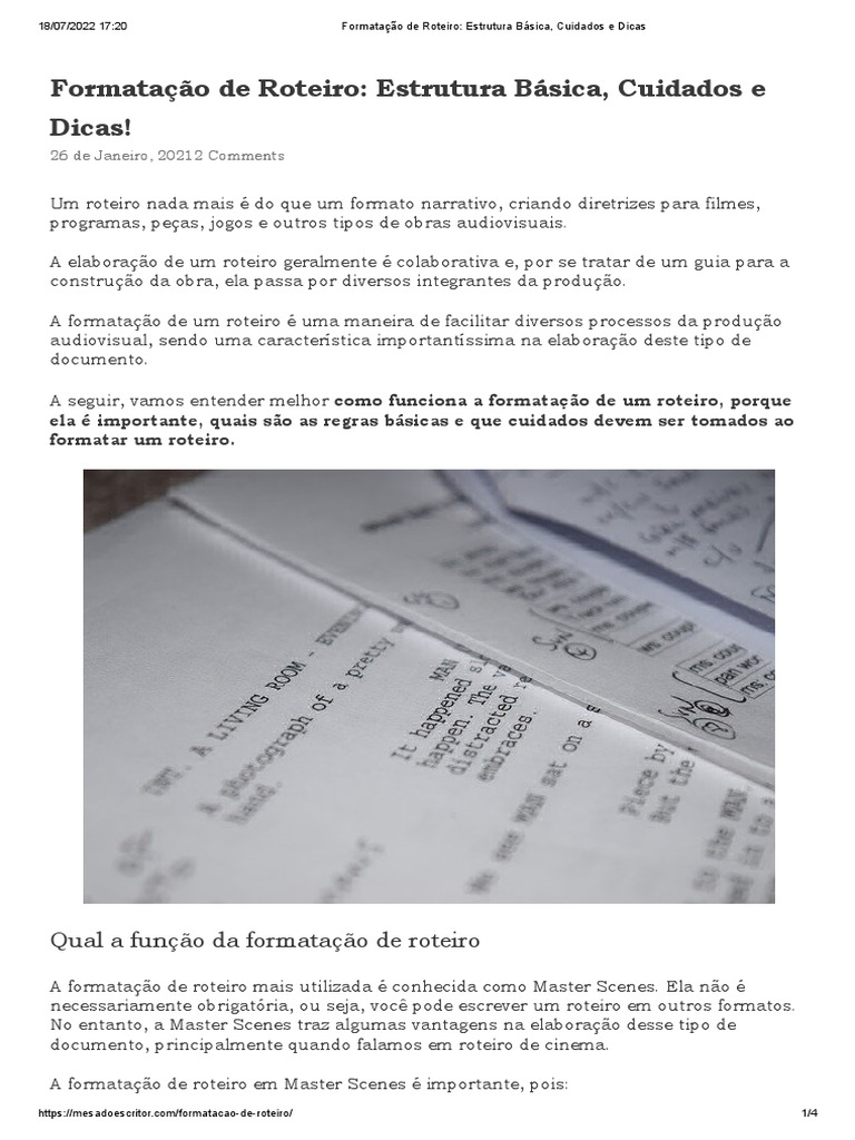 Formatação de Roteiro - Estrutura Básica, Cuidados e Dicas | PDF | Roteiro