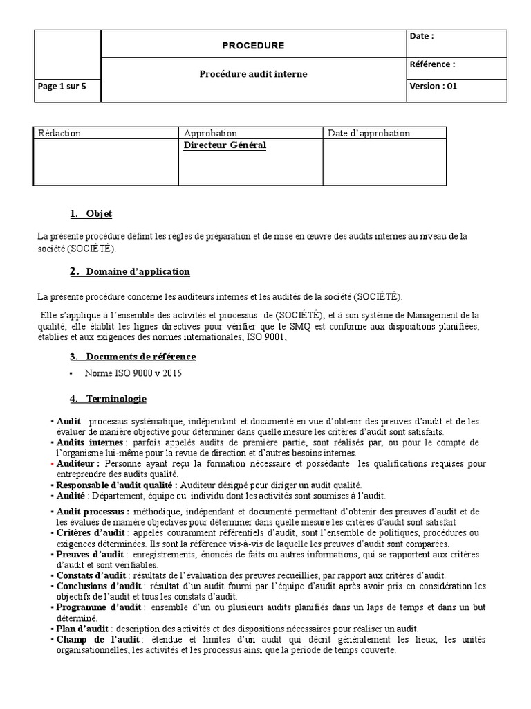 3 - Procédure Audit Interne | PDF | Audit | Comptabilité