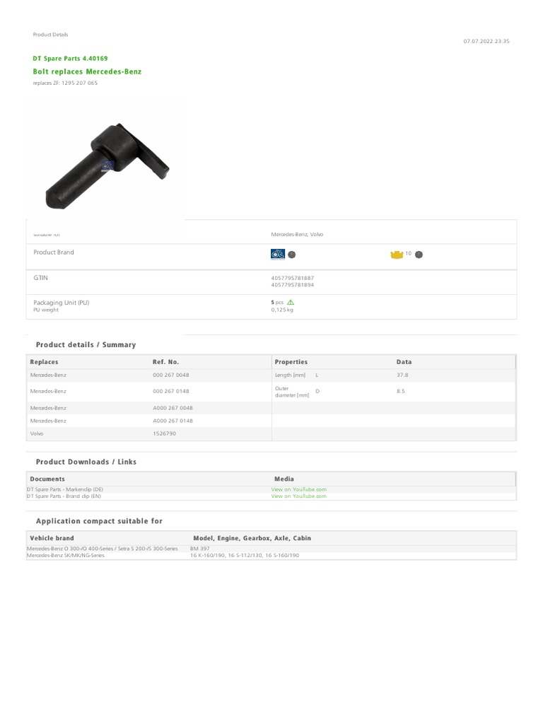 Bolt Replaces Mercedes-Benz Bolt Replaces Mercedes-Benz: D T Spare ...