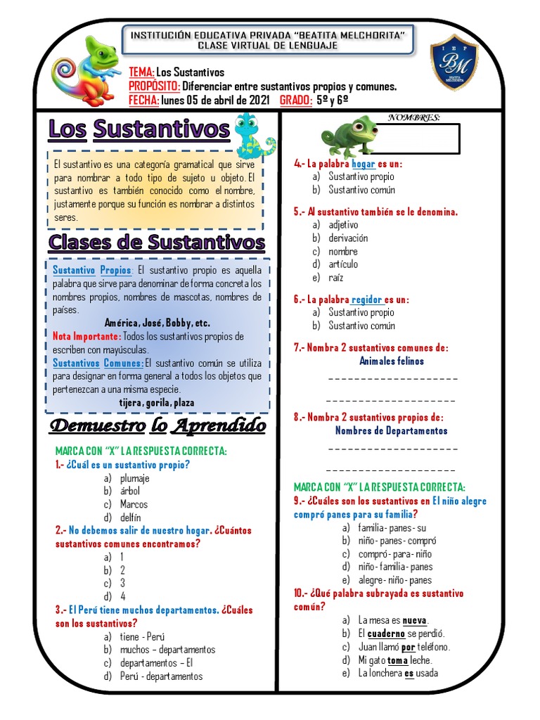 Los Sustantivos Los Sustantivos Propios Y Comunes Sustantivos En