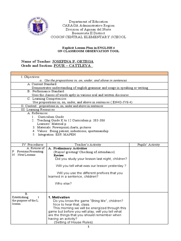 Cot - DLP - English 4 by Teacher Rosemarie C. Hernando | PDF | Teachers | Curriculum