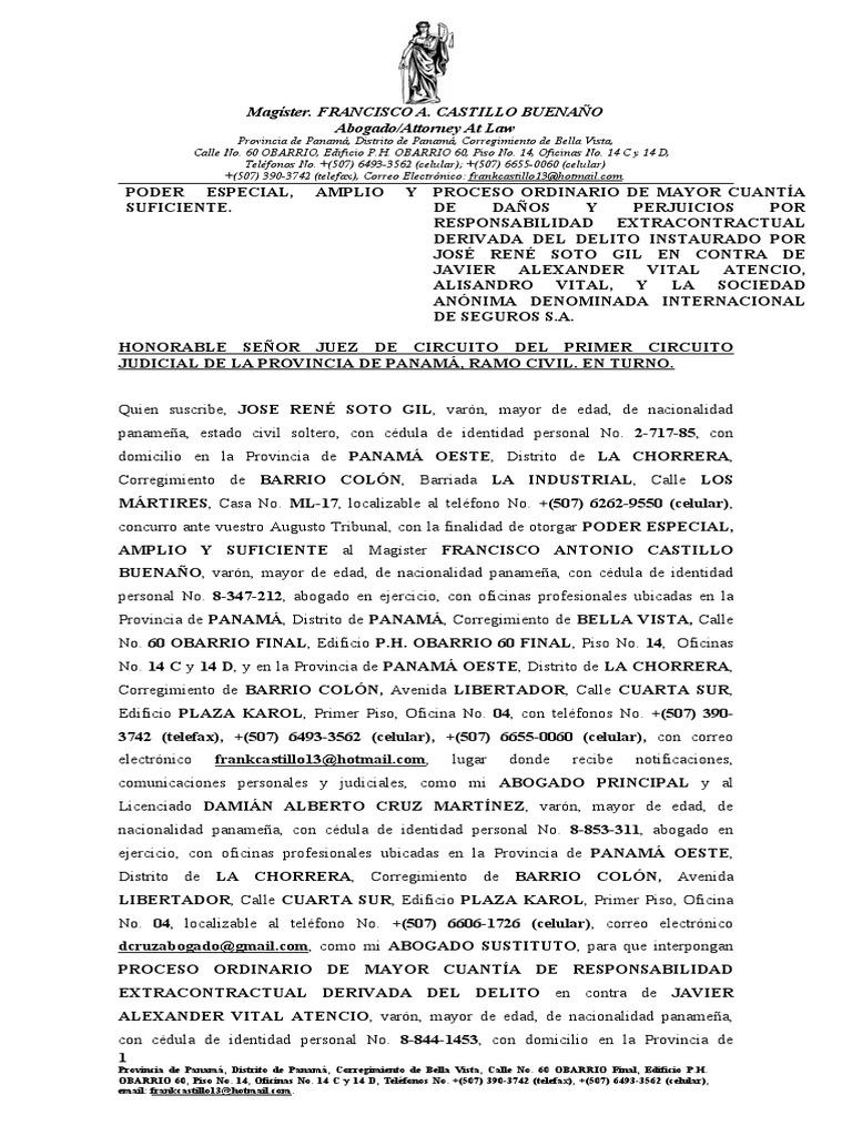 Poder Especial, Amplio y Suficiente Jose René Soto Gil | PDF | Panamá ...
