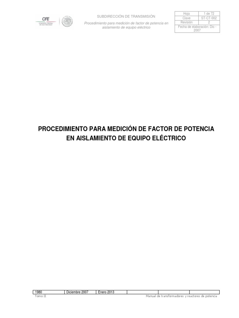 Proc. Factor de Potencia en Aislamientos ST-CT-002 2013 | PDF ...