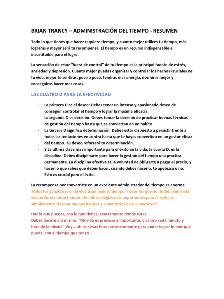Brian Trancy - Gestion Del Tiempo | PDF | Autoestima | Habilidades ...