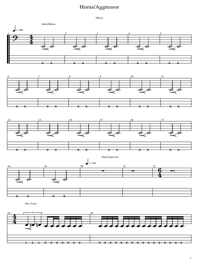 Bass Guitar Tabs: Horus/Aggressor | PDF | Song Structure | Music Theory
