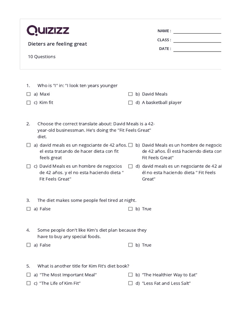 Fit Feels Great: Quiz Questions | PDF | Meal | Eating Behaviors