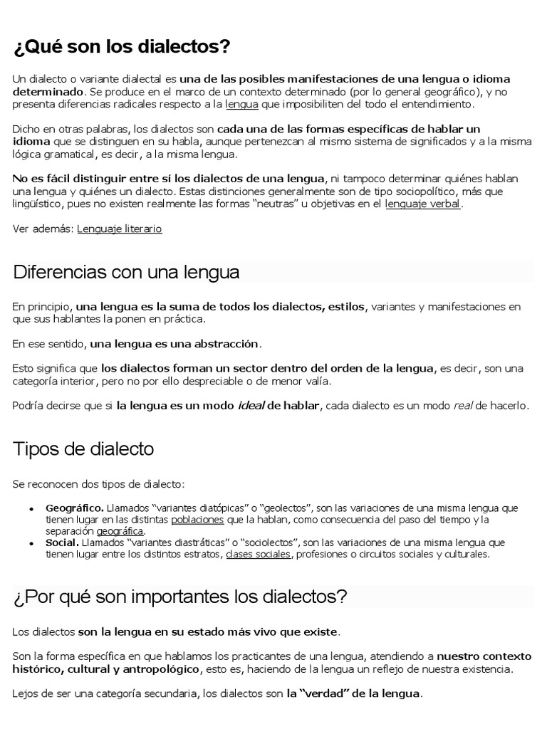 Definición y tipos de dialectos | PDF | Dialecto | Science