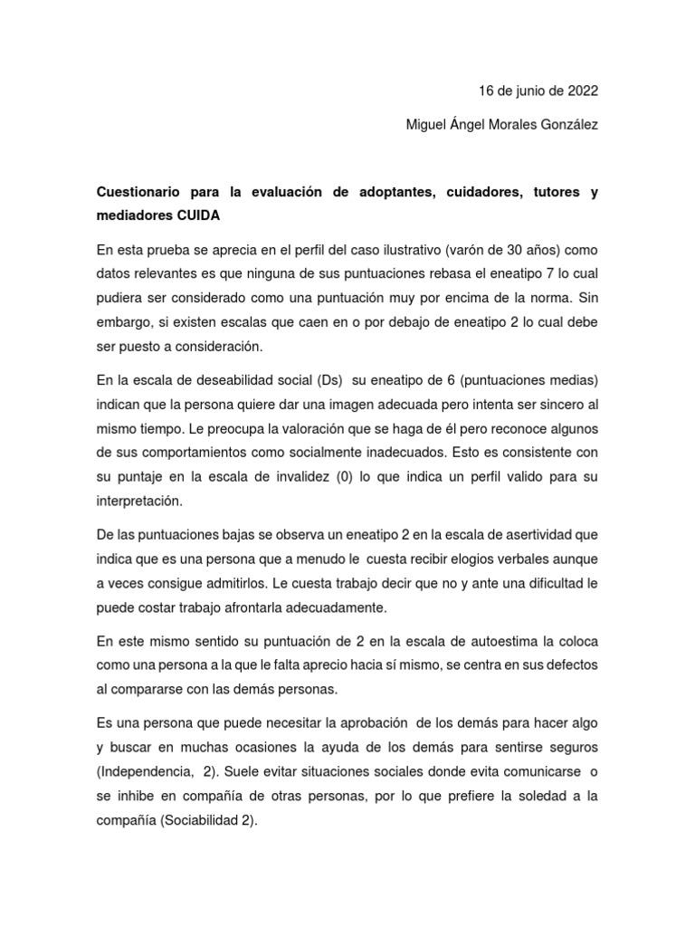 Ejemplo Análisis CUIDA | PDF | Teoría de apego | Ciencia cognitiva
