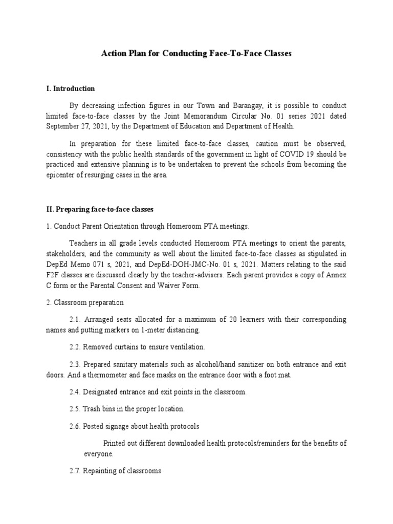 Action Plan For Conducting F2F Classes | PDF