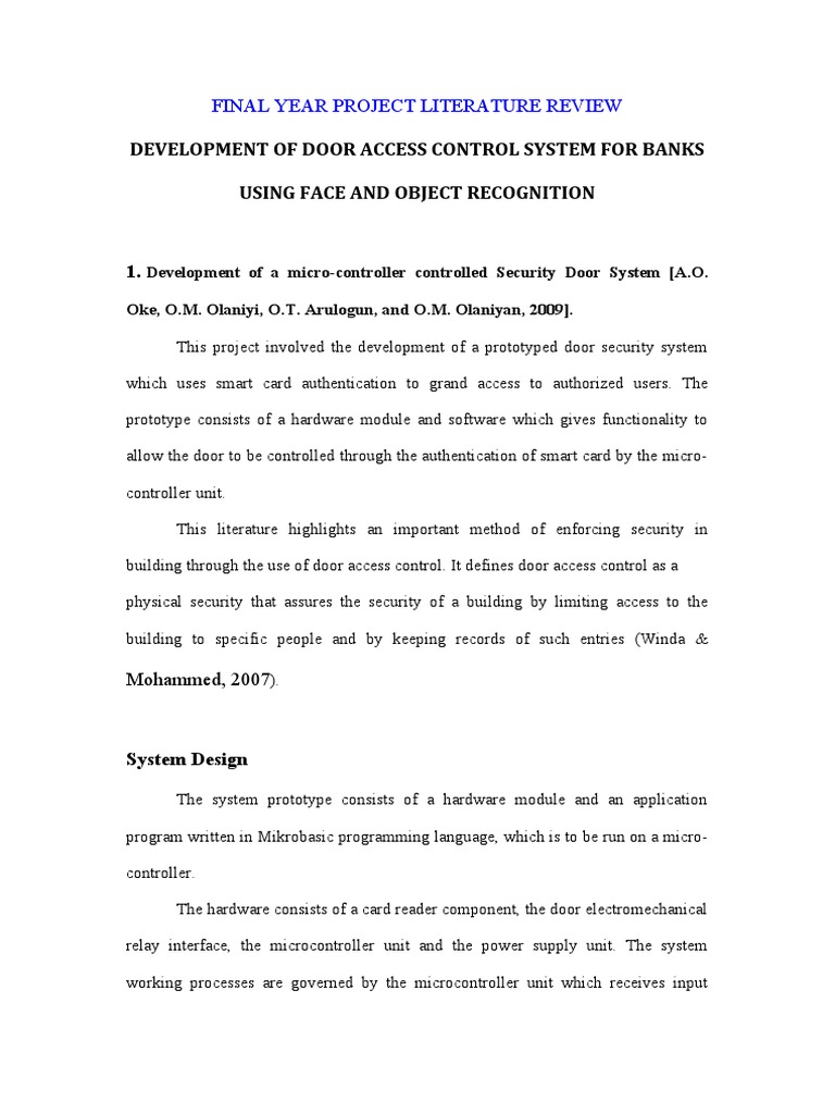 Final Year Project Literature Review | PDF | Access Control | Biometrics