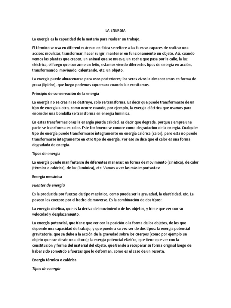 La Energia | PDF | Energía renovable | Energía potencial