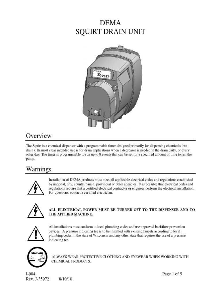 Dema Squirt Drain Unit: I-984 Page 1 of 5 Rev. J-35972 8/10/10 | PDF ...