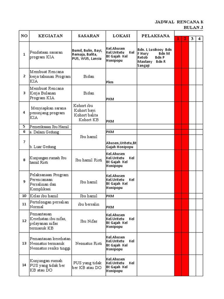 Jadwal Bulanan Prog - Kia | PDF