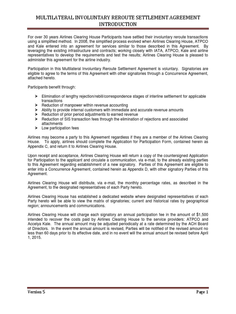 Multilateral Involuntary Reroute Settlement Agreement | PDF ...