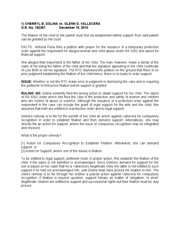 The Filiation of The Child To The Parent Must First Be Established ...