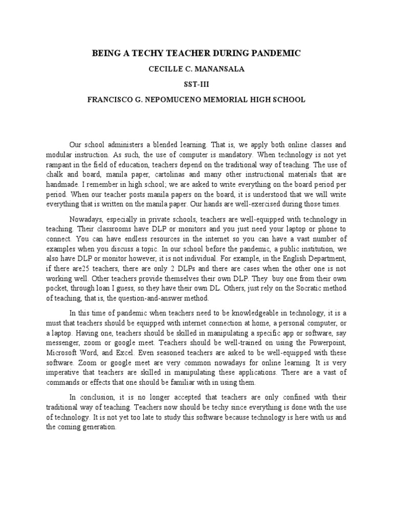Being A Techy Teacher During Pandemic | Download Free PDF | Teachers ...