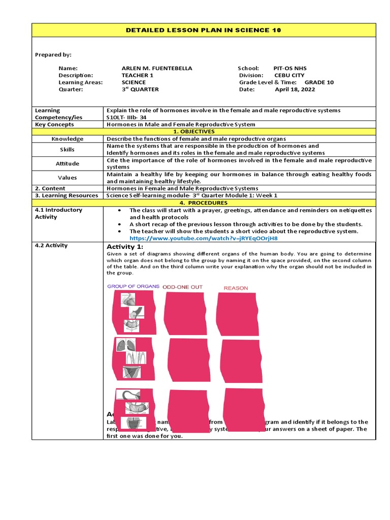 Science 10 Lesson Plan: Hormones in Reproduction | PDF | Luteinizing ...