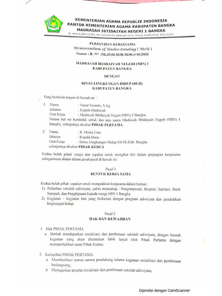 MOU Dengan Dinas LH | PDF