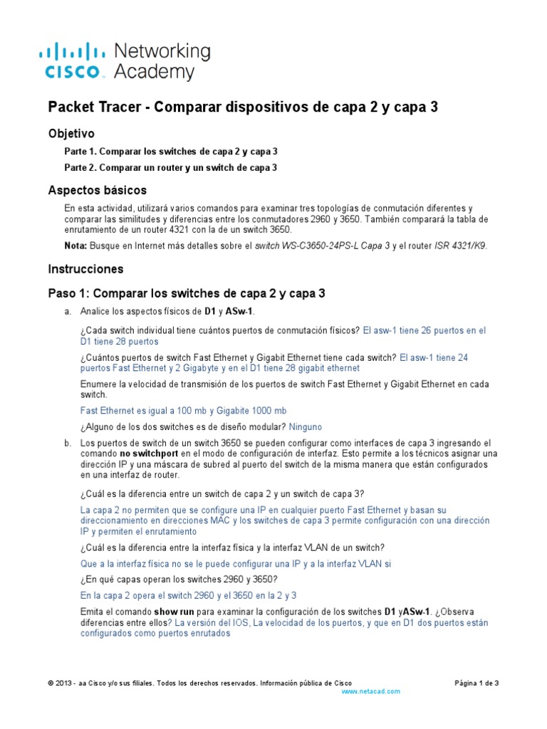 11.5.1 Packet Tracer - Compare Layer 2 and Layer 3 Devices | PDF | Conmutador de red | Enrutador ...