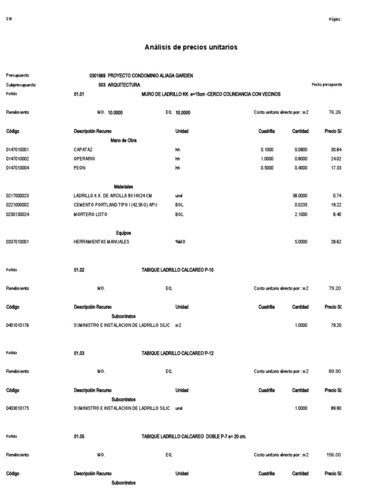 APU Arquitectura | PDF | Cemento | Ladrillo