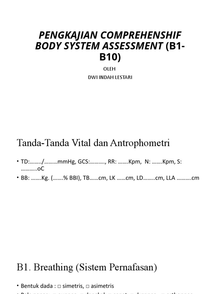 Pengkajian Comprehenshif Body System Assessment (b1-b10) | PDF