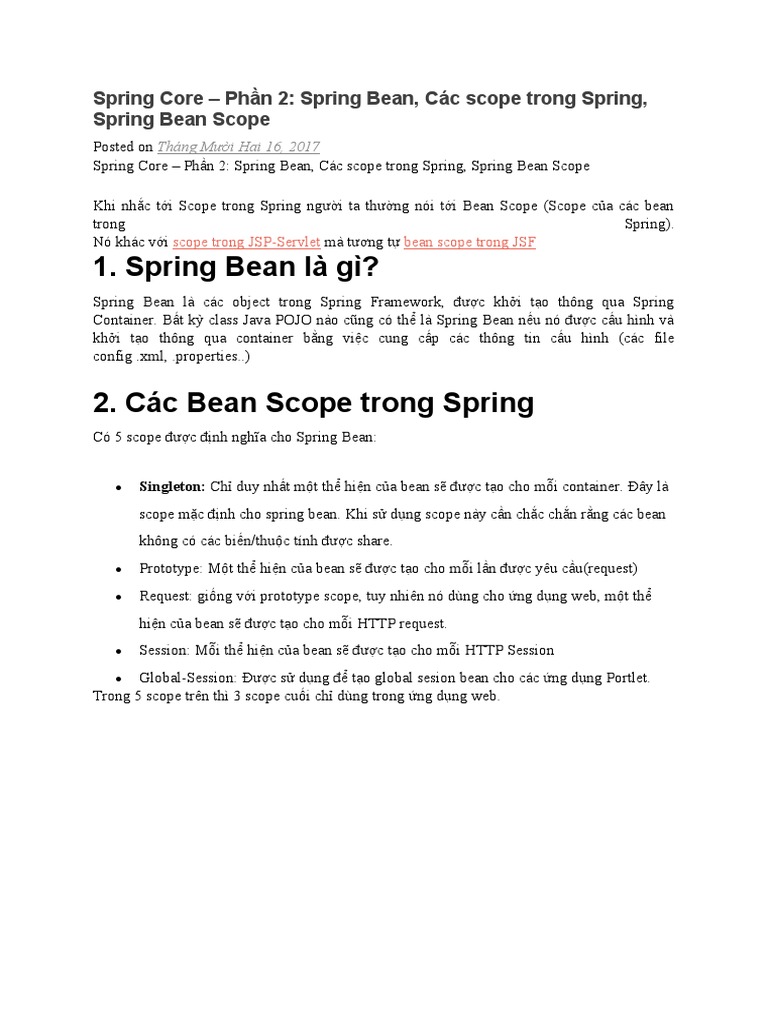 04 Spring Bean, Các Scope Trong Spring, Spring Bean Scope | PDF