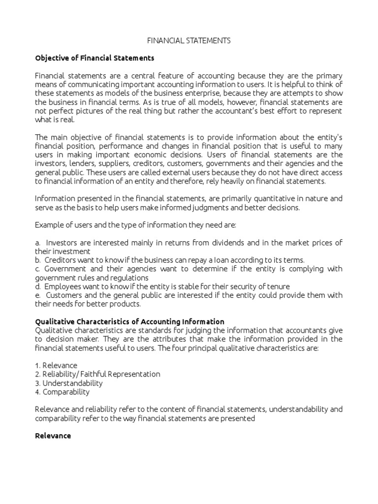 Objectives of Financial Statements | PDF | Financial Statement | Accounting