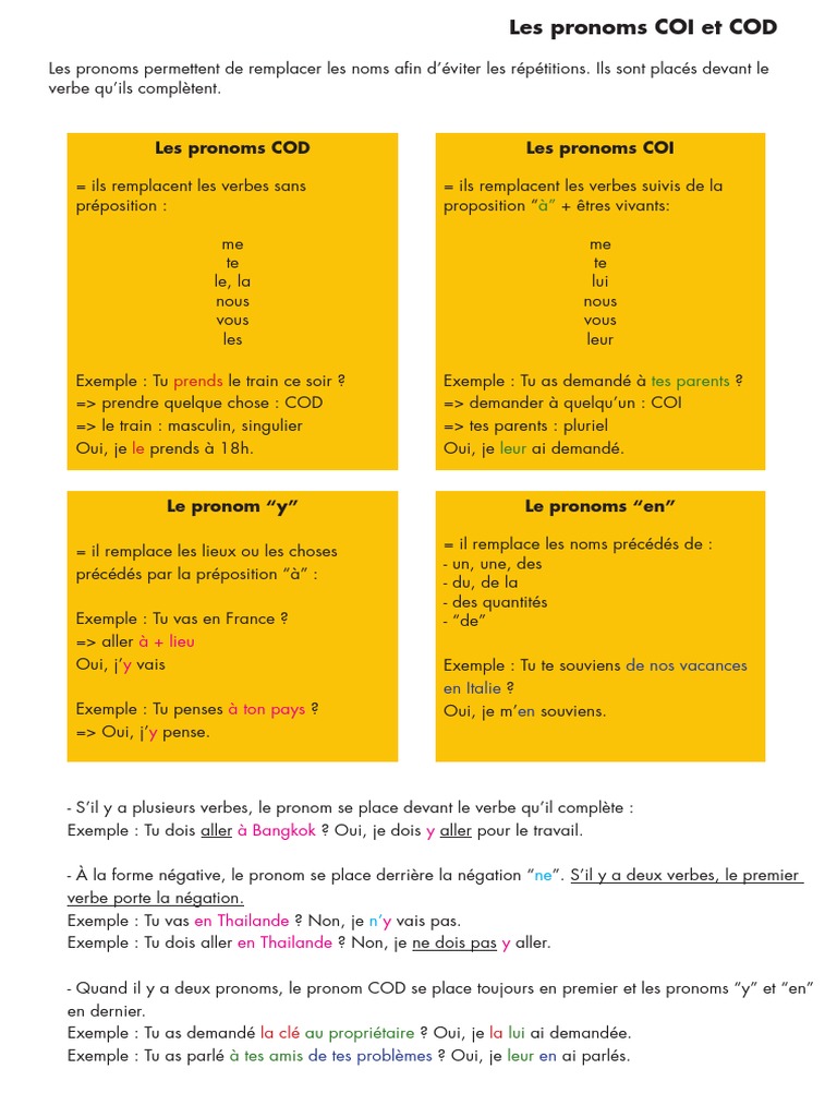 Pronom COD | PDF | Pronom | Complément d'objet