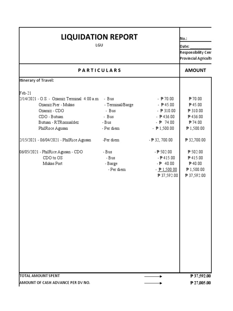 Liquidation Report of Travel | PDF