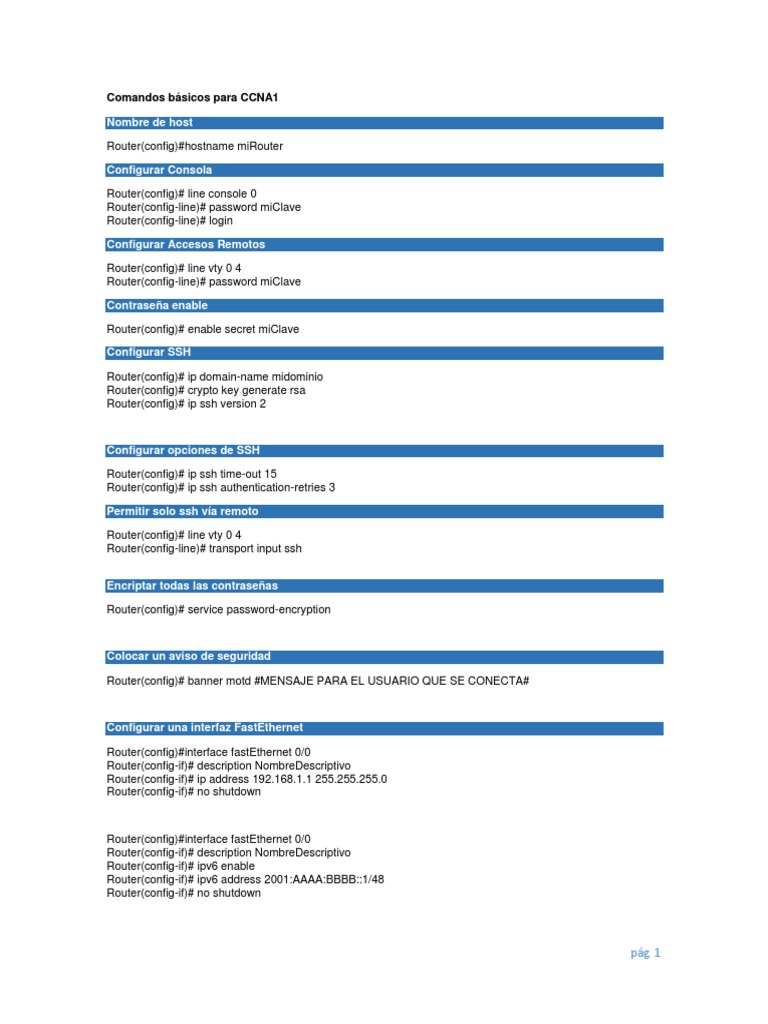 Comandos Basicos para CCNA1v3 | PDF | Enrutador (Computación) | Yo Pv6