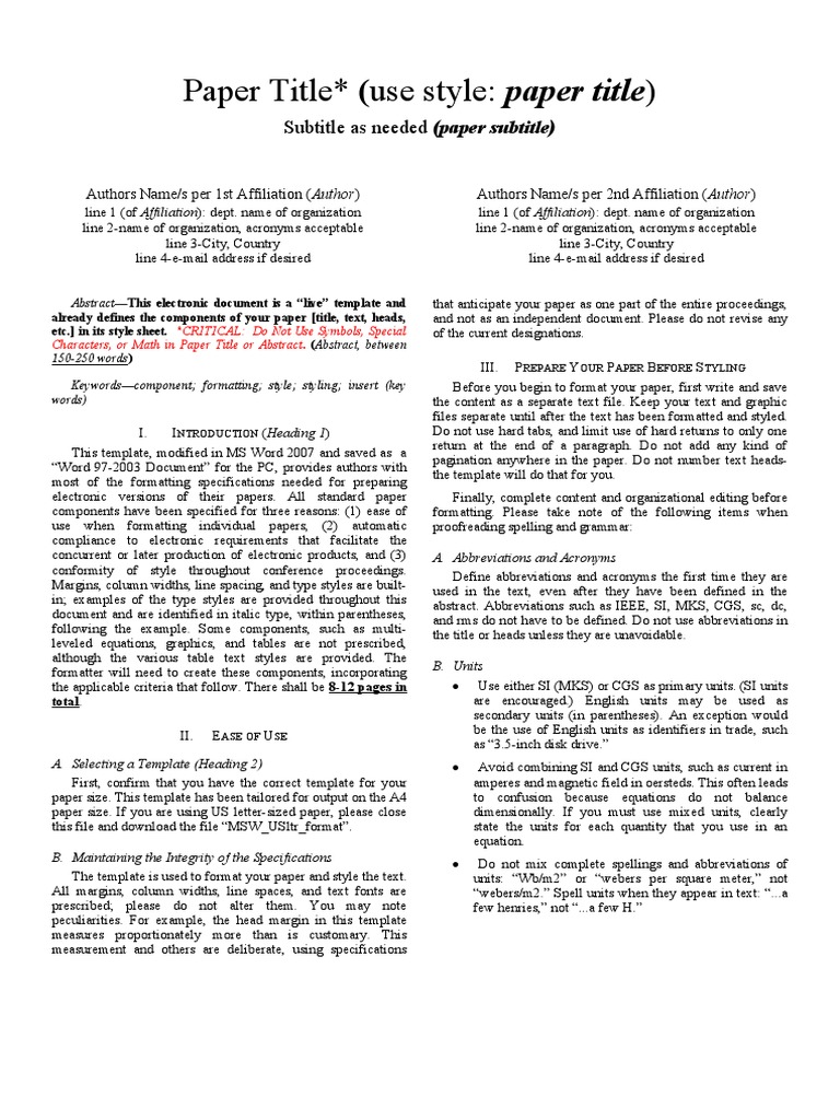 Paper Title (Use Style: Paper Title) : Subtitle As Needed (Paper ...