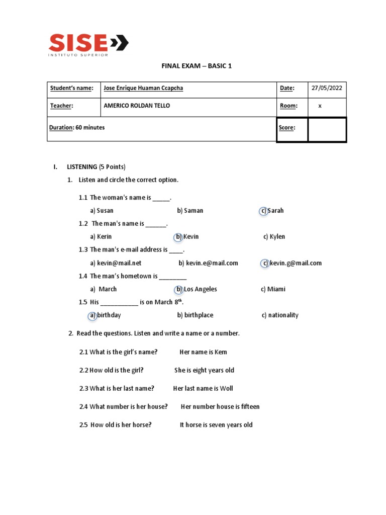 Final Exam-Básico 1 | PDF