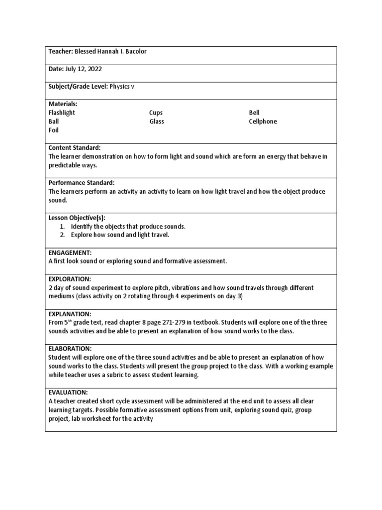 Lesson Plan Bacolor | Download Free PDF | Learning | Teachers