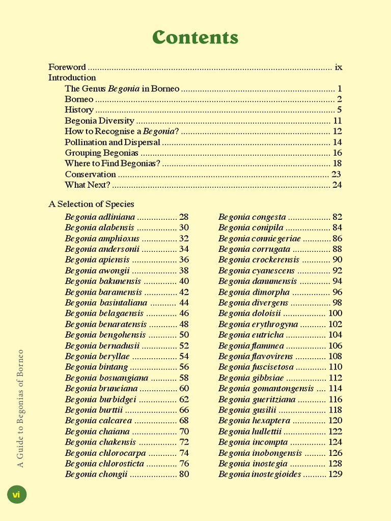 Table of Contents Begonia of Borneo | PDF | Plants | Botany