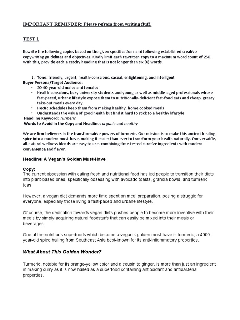 Sample Copywriting | PDF | Cosmetics | Foods