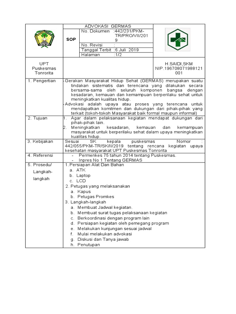 Sop Advokasi Germas | PDF