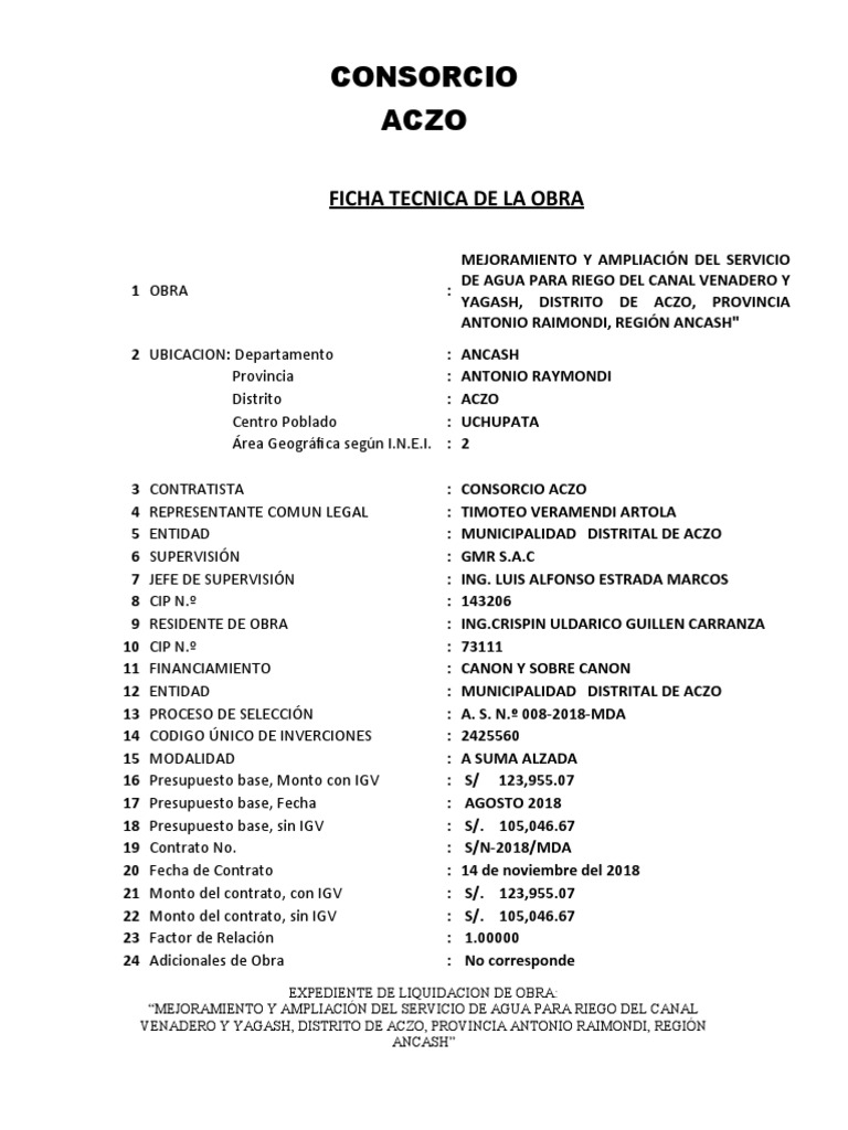 Ficha Tecnica de La Obra | PDF