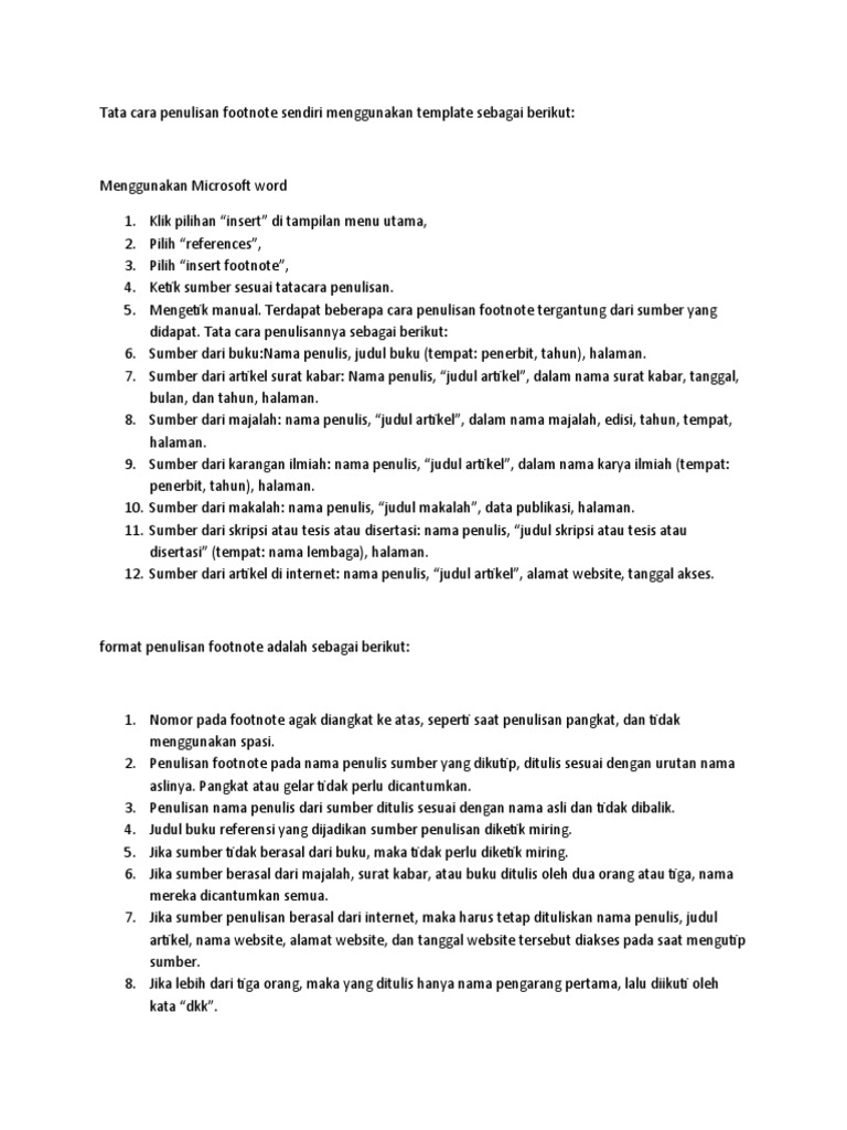 Panduan Penulisan Footnote Lengkap | PDF | Seni & Disiplin Bahasa